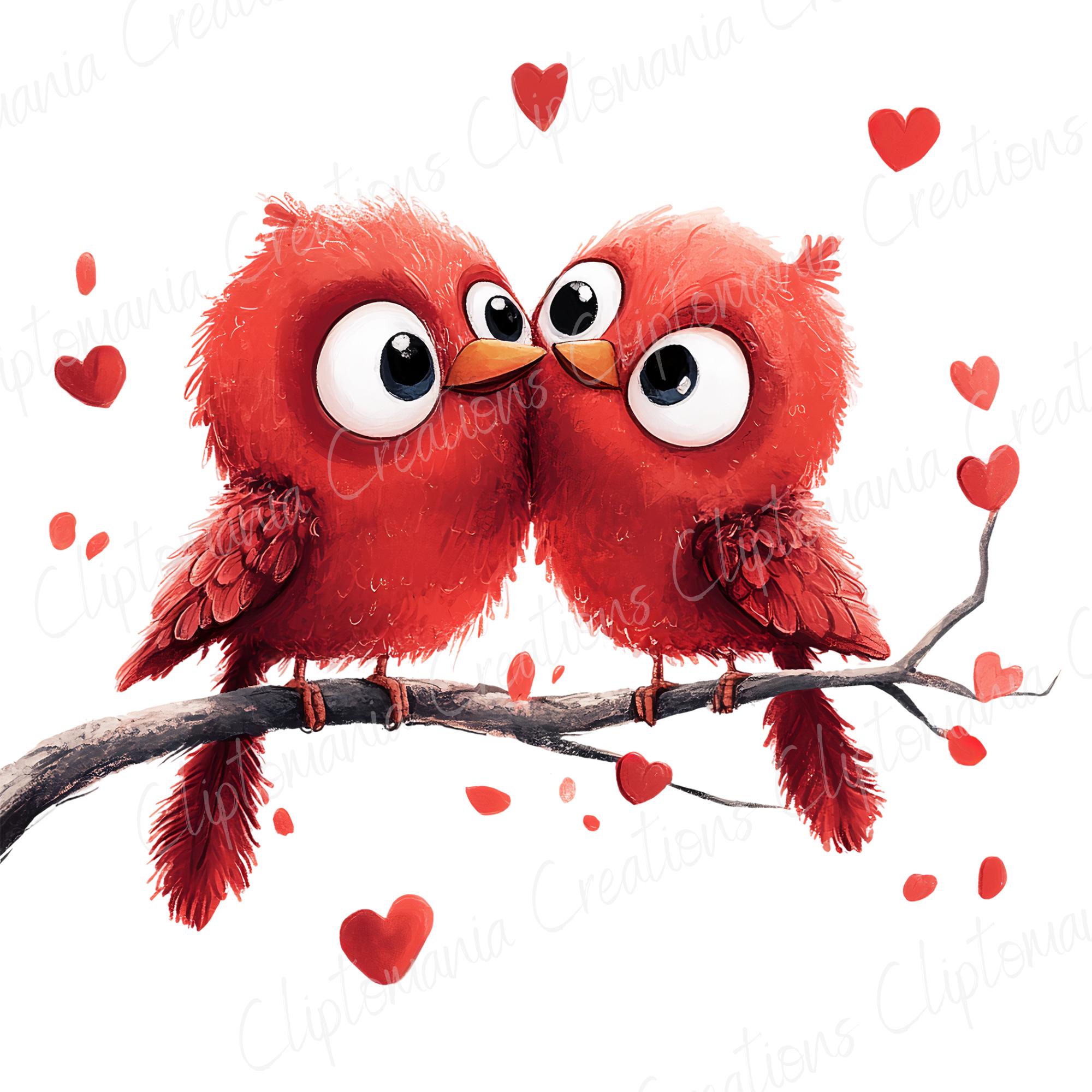 Cute Valentines Clipart Bundle, 14 PNG Watercolour Love Birds Clipart ...