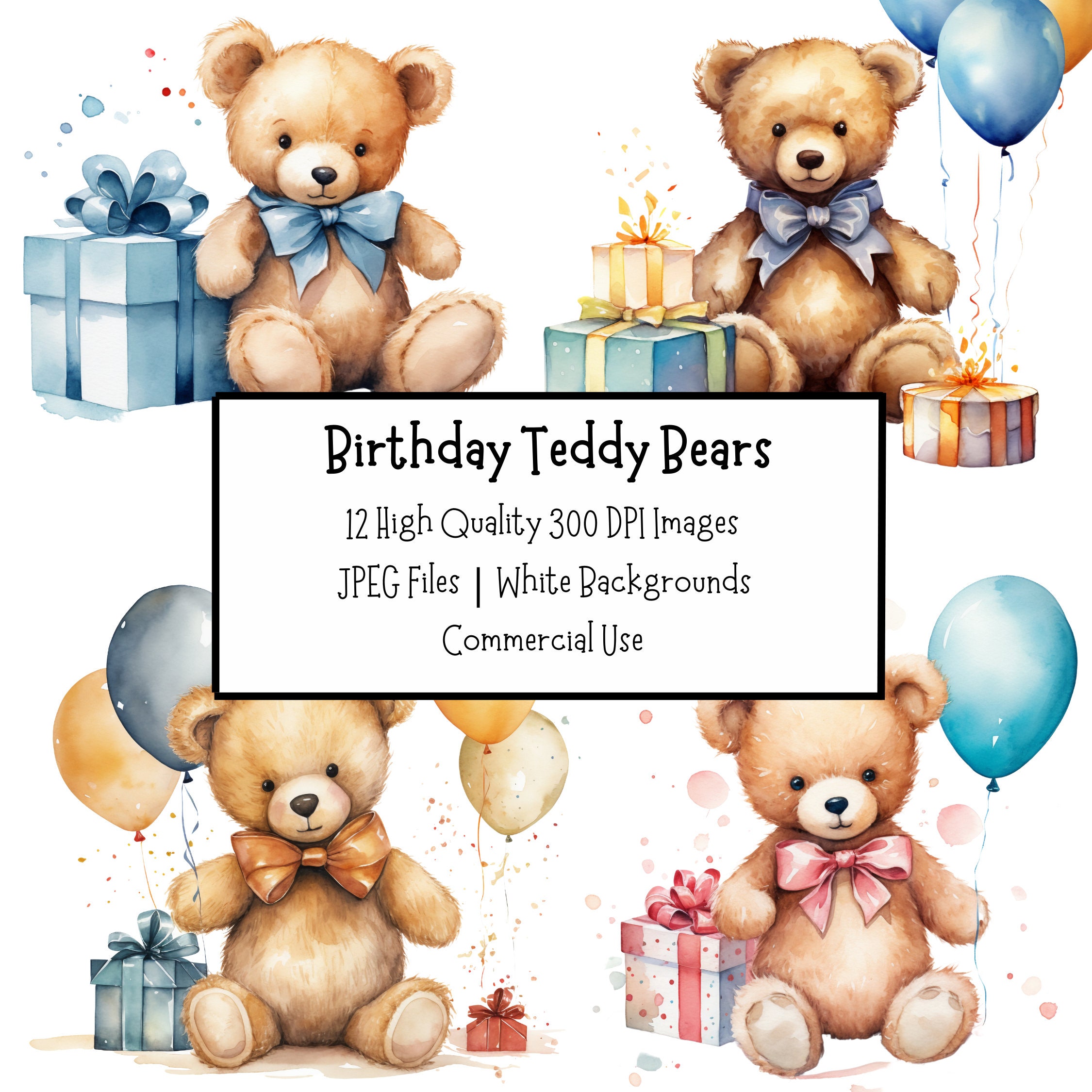 Teddy Bear Birthday Clipart Bundle 12 High Quality - Etsy