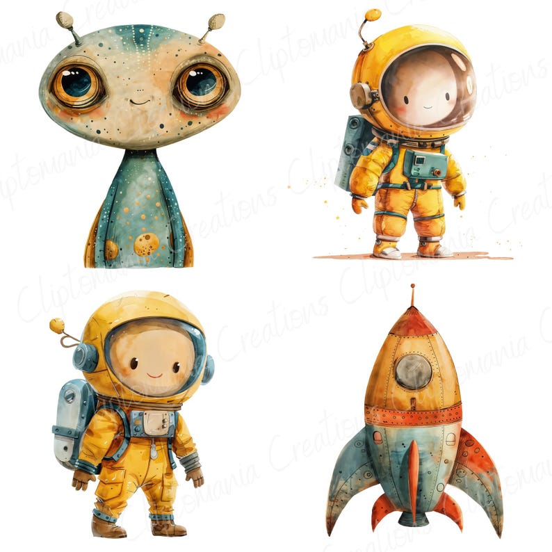 Cute Alien Clipart Bundle | Outer Space PNG | Astronaut Clipart ...