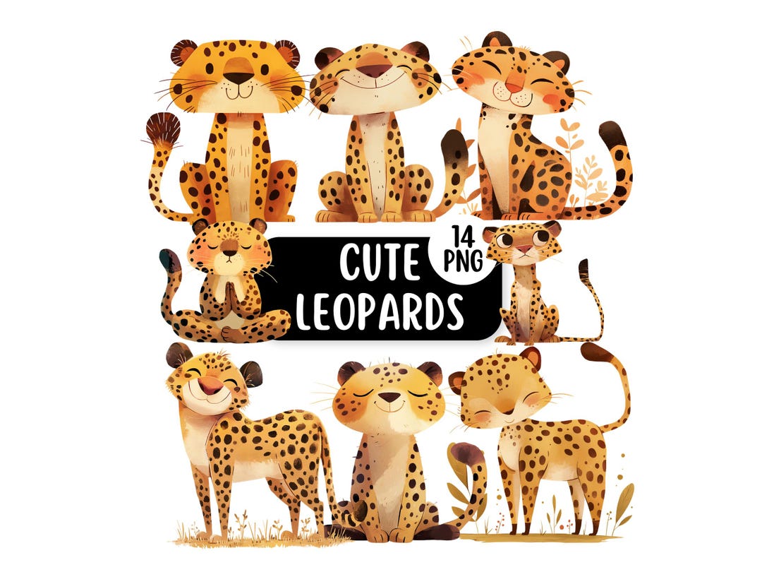 Cute Leopard PNG Clipart Bundle, Cartoon Leopards, Jungle Safari Animal ...