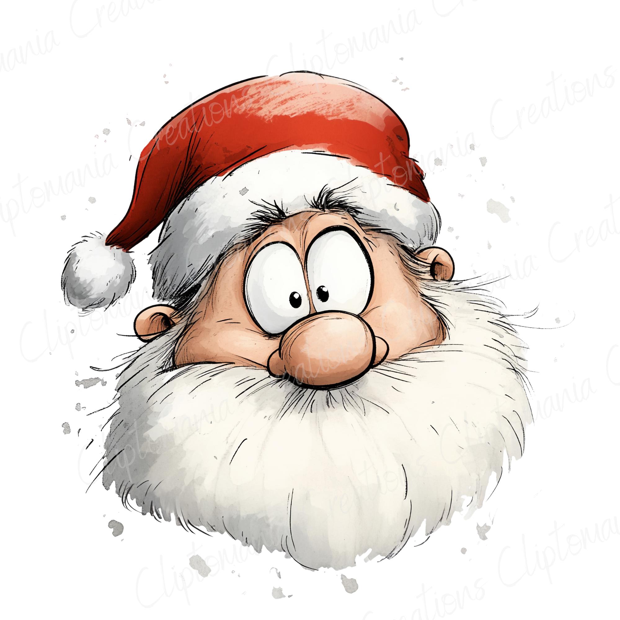 Funny Santa Claus Clipart Bundle, Funny Santa Face PNG, Quirky Santa ...