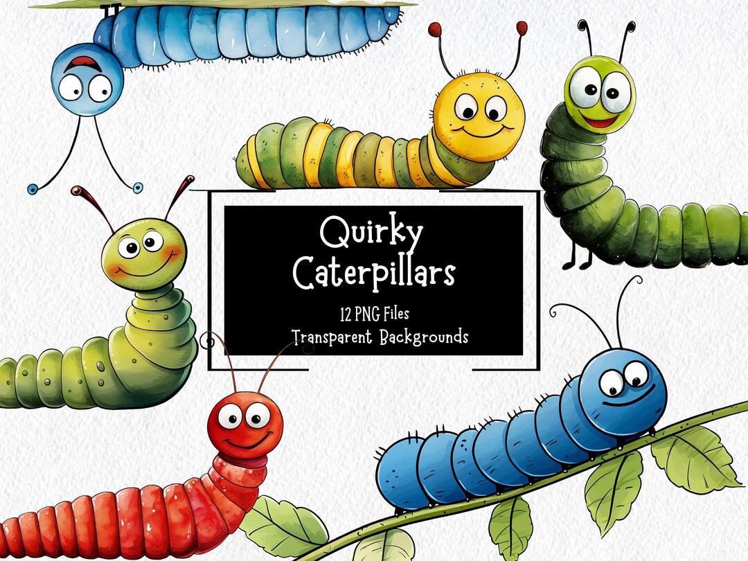 Cute and Funny Caterpillar Clipart Bundle 12 PNG Files | Transparent ...
