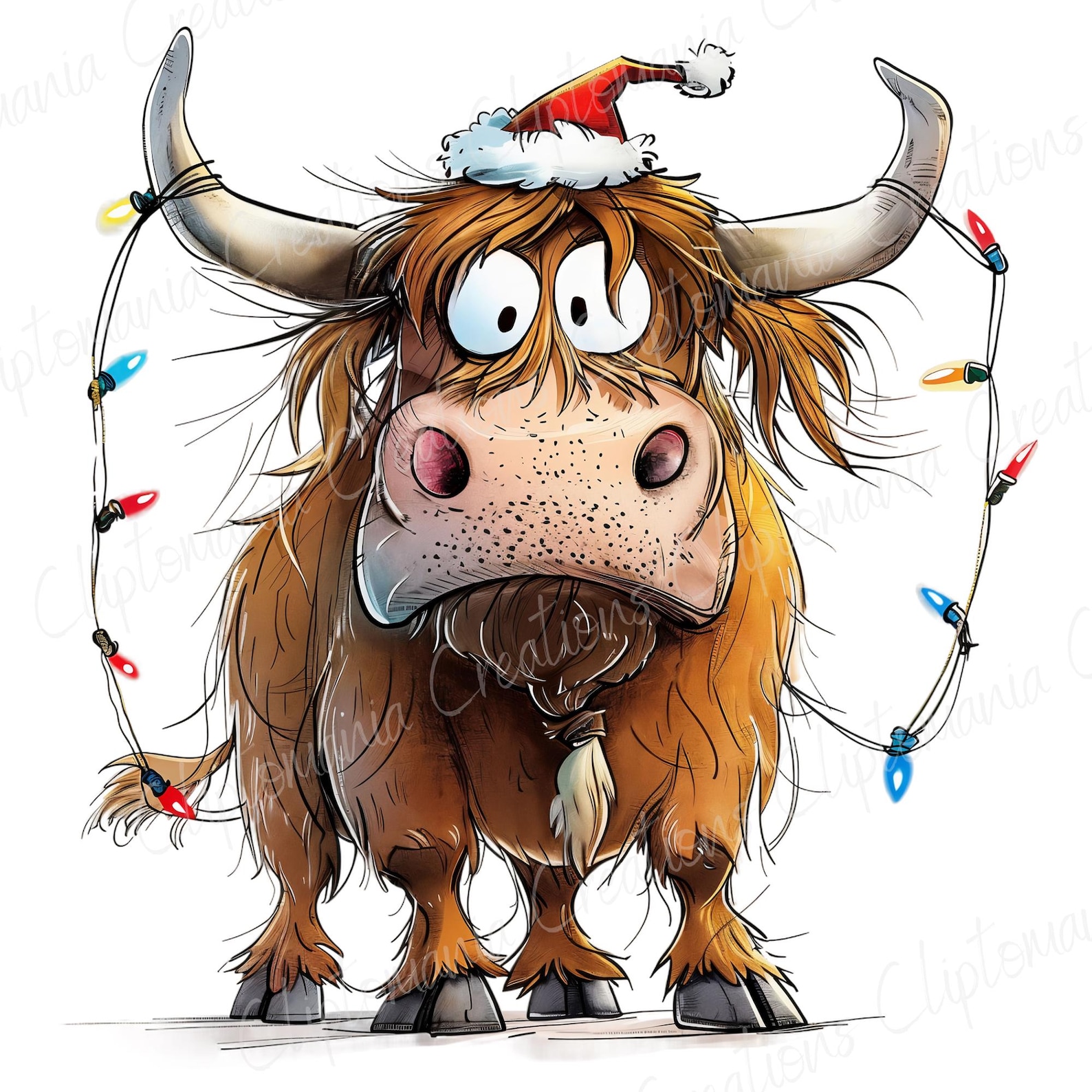 Cute & Funny Festive Highland Cow PNG Clipart Bundle | Transparent ...