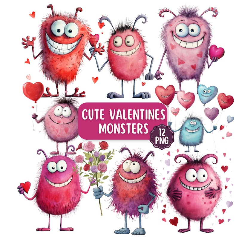 Monster Valentine Clipart - Etsy