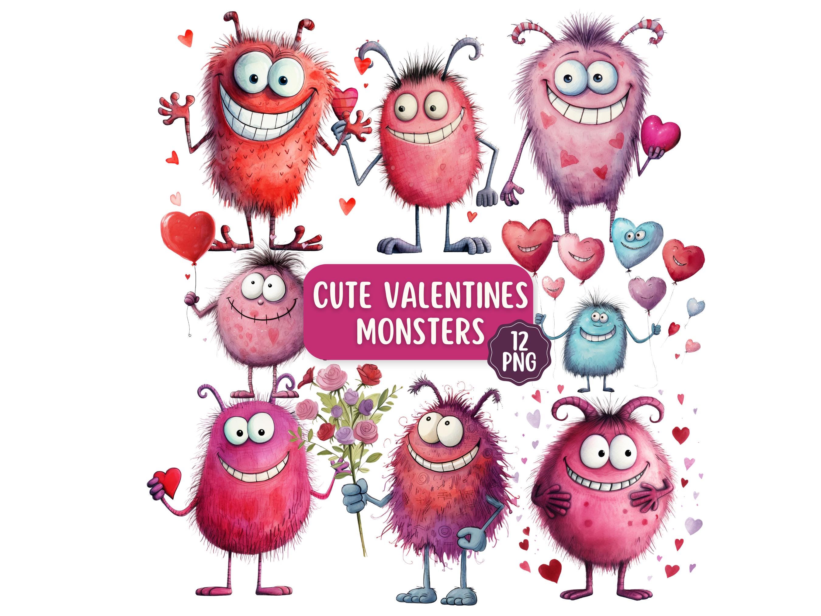 Cute Valentines Monsters PNG Clipart Bundle, Love Monsters, Card Making ...