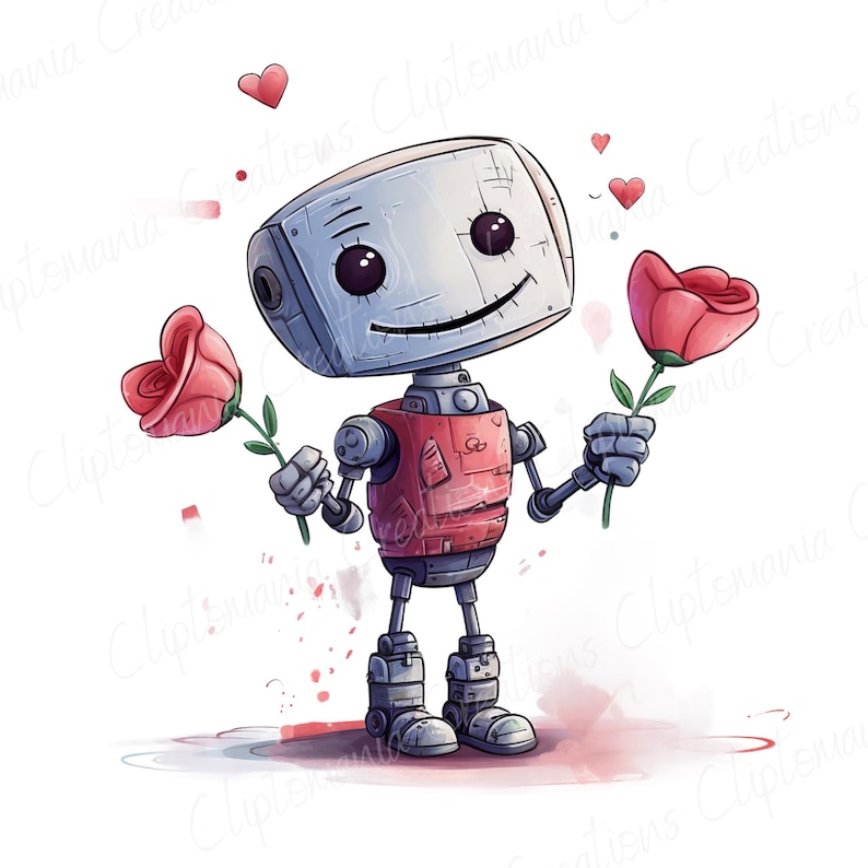 Cute Love Robot Clipart Bundle 13 PNG Designs, Quirky Valentines Day ...