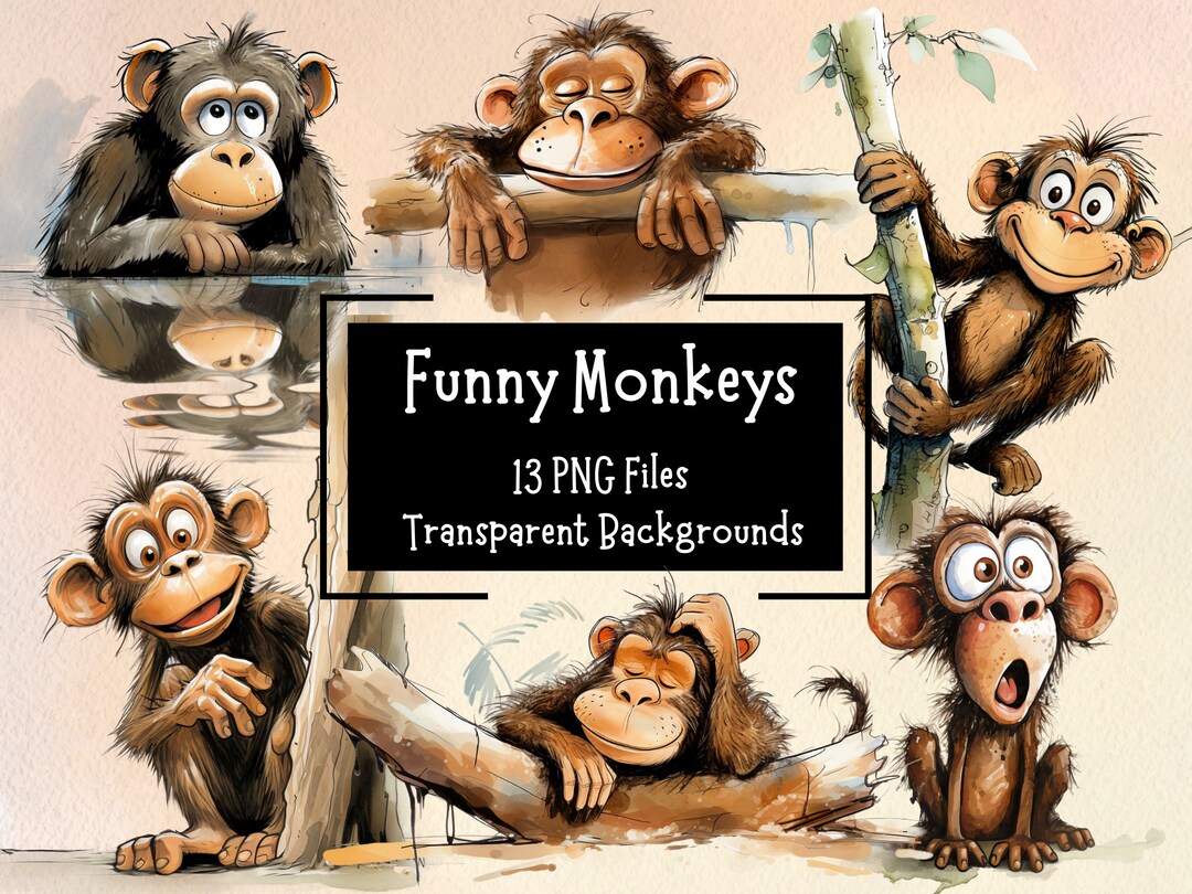 Cute and Funny Monkey Clipart Bundle 13 PNG Designs Transparent ...