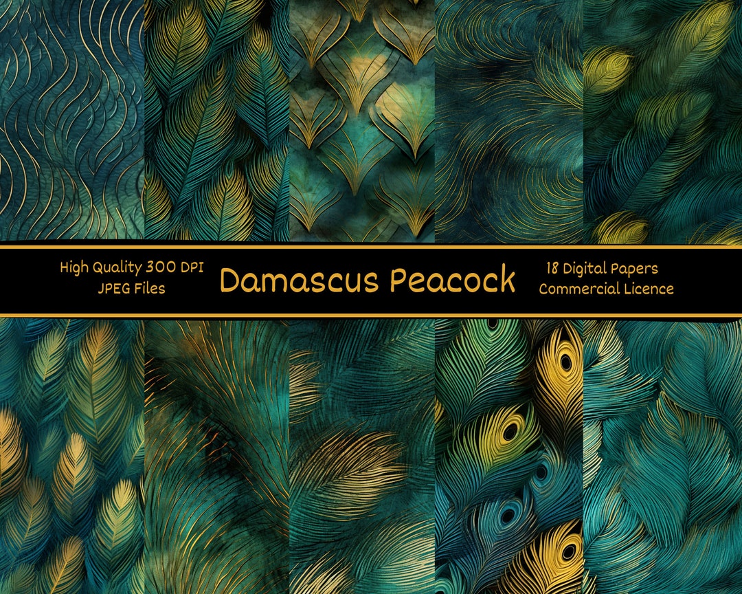 Damascus Peacock Digital Paper Pack | 18 High Quality 300 DPI Printable ...