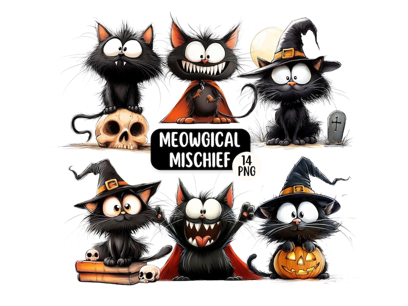 Cute Funny Halloween Cat PNG Clipart Bundle Digital Download Quirky Cat ...