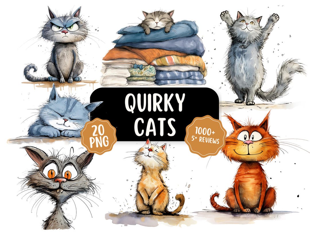 Cute, Funny & Quirky Cat 20 PNG Clipart Bundle | Funny Pet Animal ...