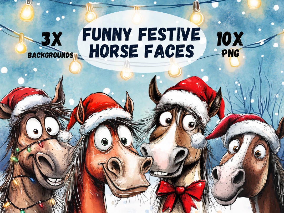 Funny Festive Horse Faces 10 PNG Clipart Bundle | Transparent ...