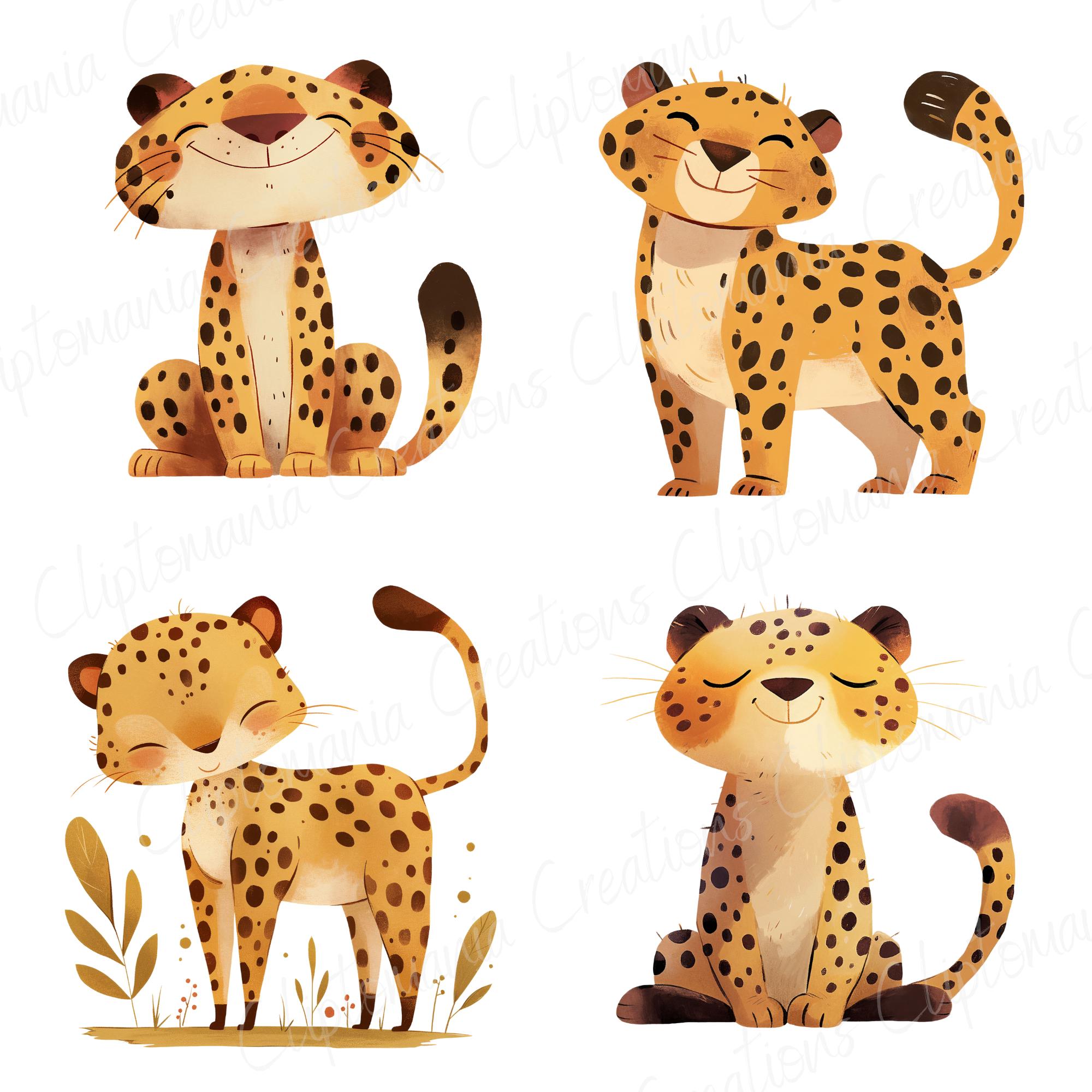 Cute Leopard PNG Clipart Bundle, Cartoon Leopards, Jungle Safari Animal ...