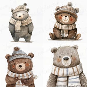 Cute Winter Bear Clipart Bundle | 14 JPEG Designs | White Backgrounds ...