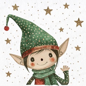 Cute Christmas Elves 12 PNG Clipart Bundle | Printable Watercolour ...