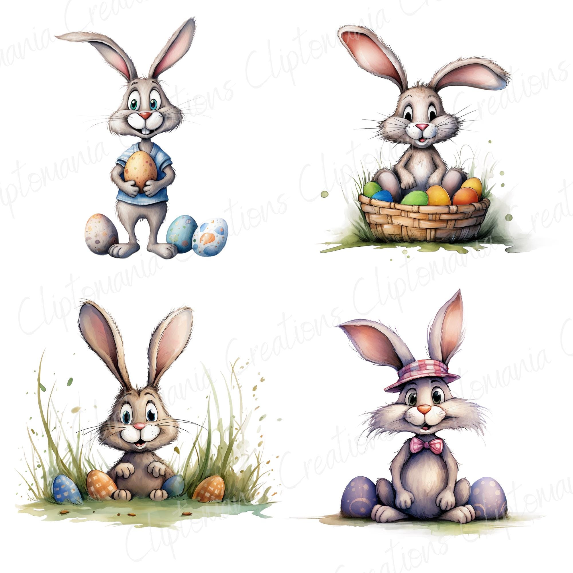 Funny Easter Bunny Clipart Digital Download Watercolour Clipart, Pastel ...