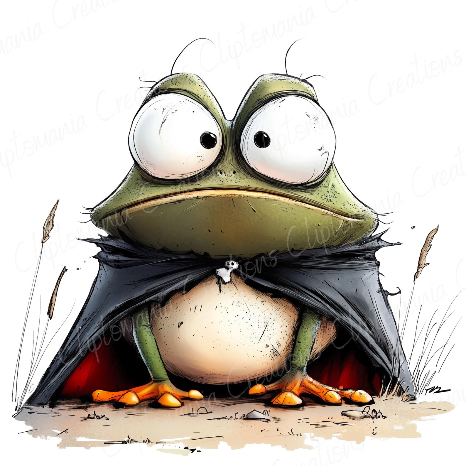 12 PNG Quirky Halloween Frog Clipart Bundle, Spooky Watercolour Clipart ...