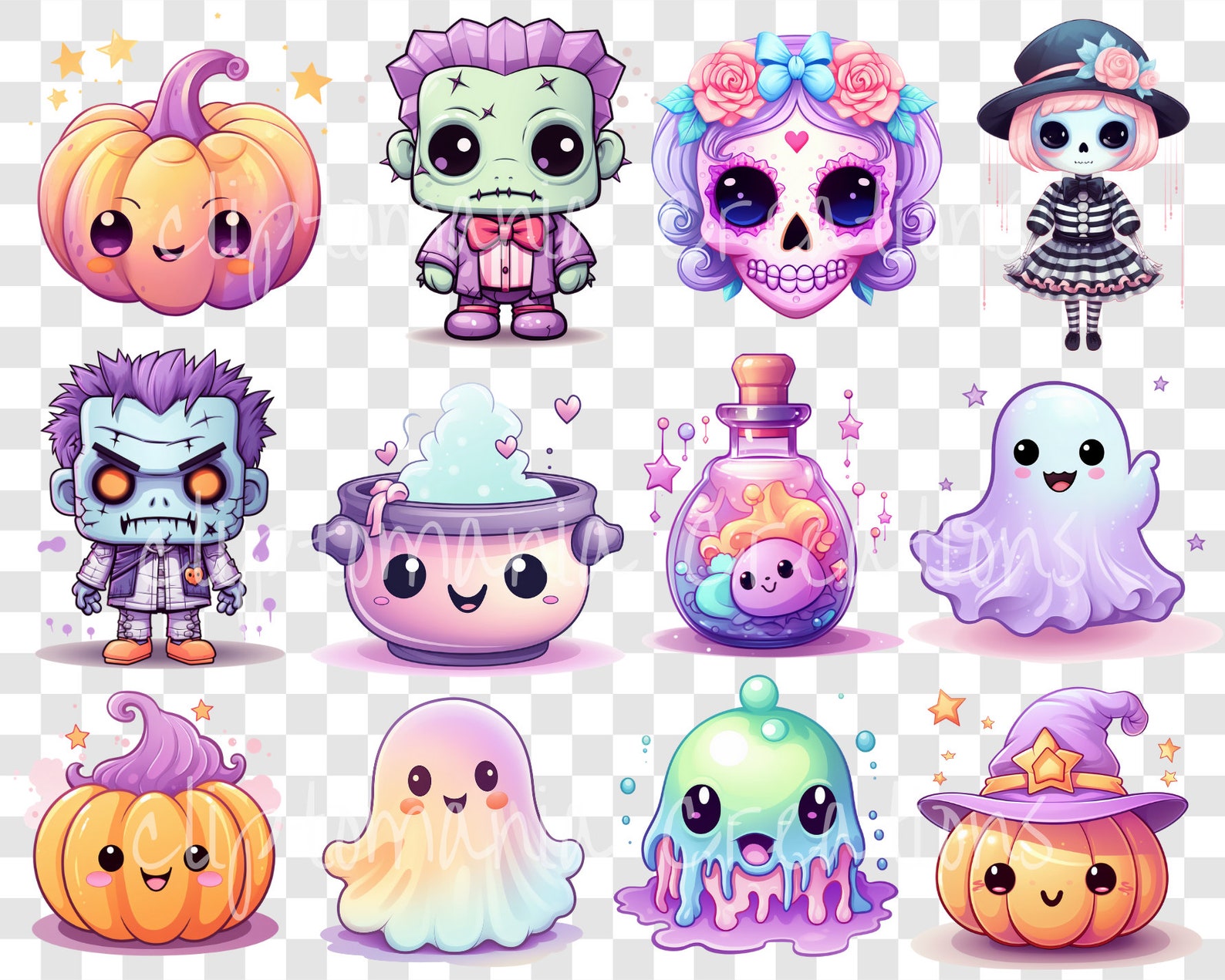 Kawaii Pastel Halloween Clipart Bundle | Set of 20 High Quality PNG ...