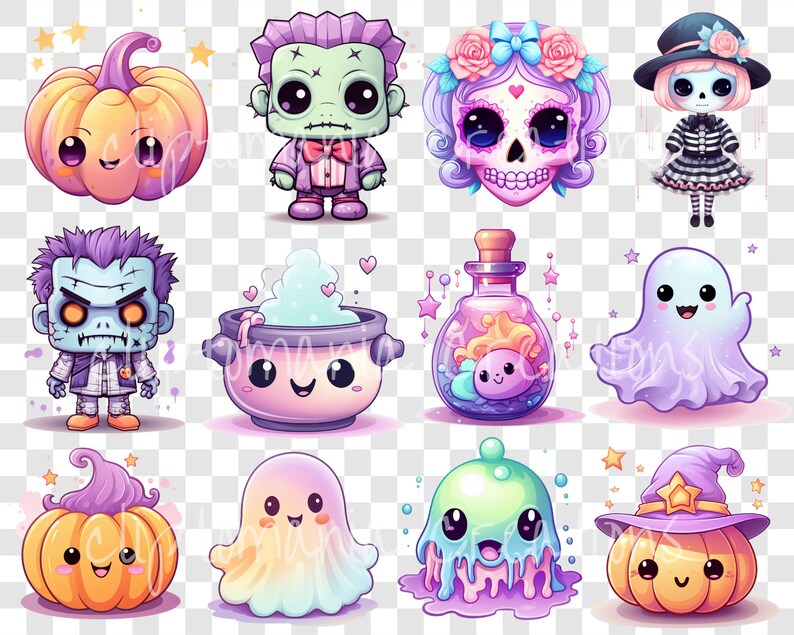 Kawaii Pastel Halloween Clipart Bundle | Set of 20 High Quality PNG ...