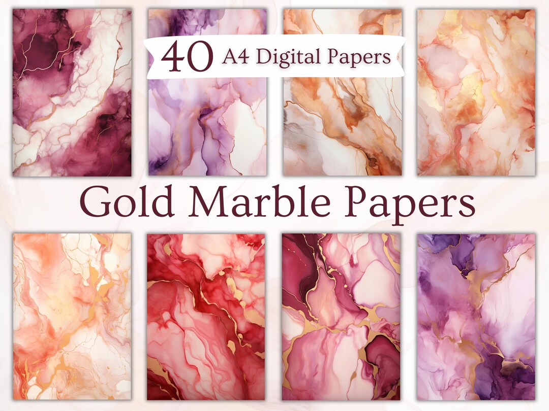 40 Gold Marble Digital Papers | Printable Scrapbook Papers | Digital ...
