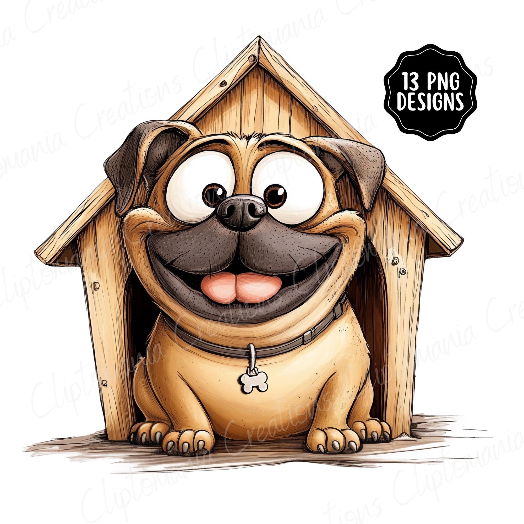 Funny Pug PNG Clipart Bundle, Watercolour Dog Clipart, Digital Download ...