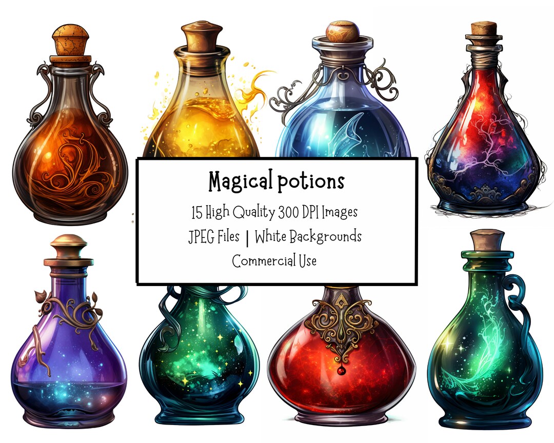 Magical Potion Clipart Illustrations Bundle of 15 High Quality Vintage ...
