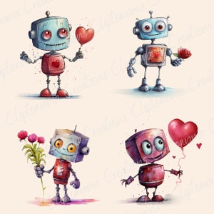 Cute Love Robot Clipart Bundle 13 PNG Designs | Transparent Background ...