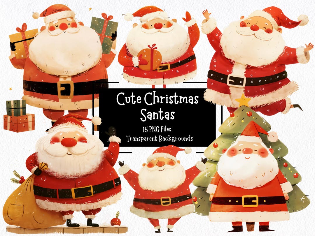 Cute & Funny Santa Claus PNG Clipart Bundle | Transparent Backgrounds ...
