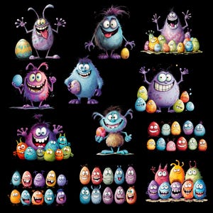 Cute and Funny Easter Monster 12 PNG Clipart Bundle | Children's Easter ...