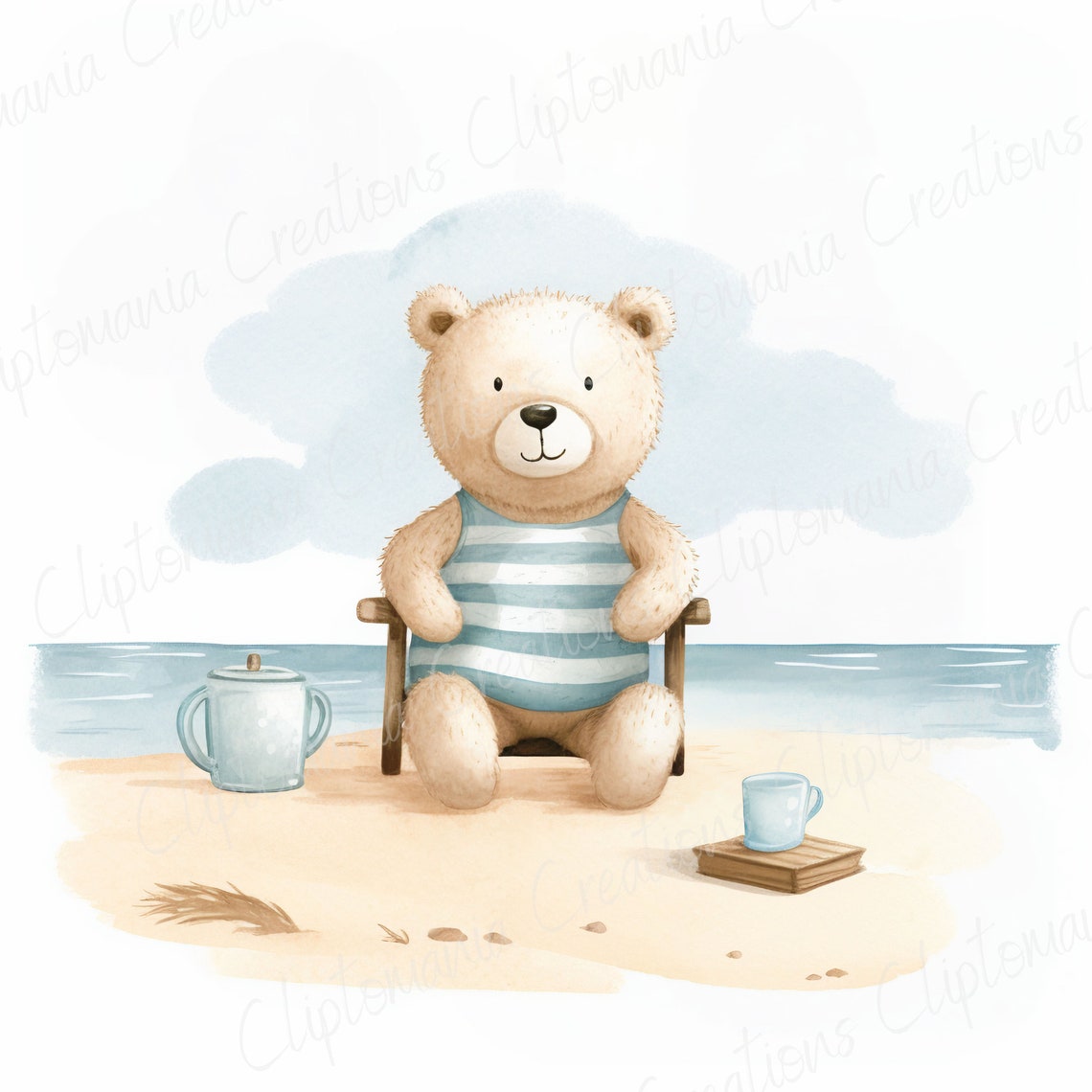 Cute Teddy Bears at the Beach Clipart Bundle 12 JPEG Images | Summer ...