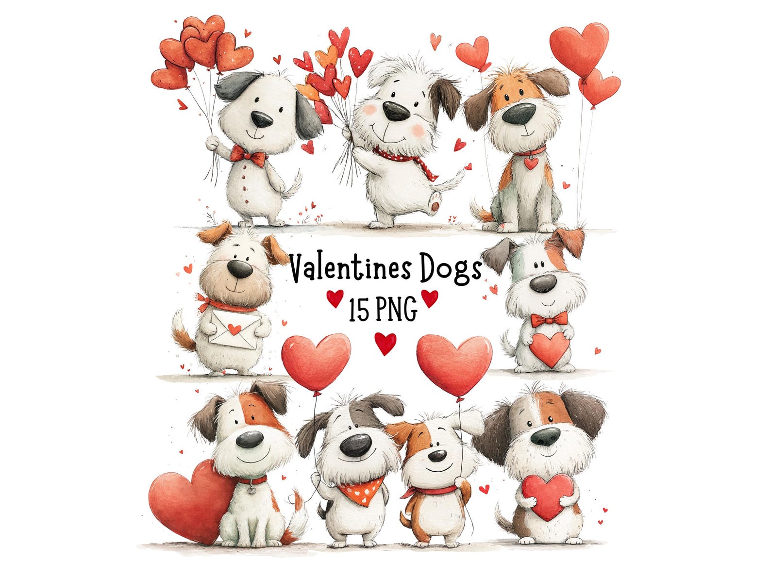Valentine’s Day Dogs Clipart Bundle – Cute Puppy Love PNG, Watercolour ...