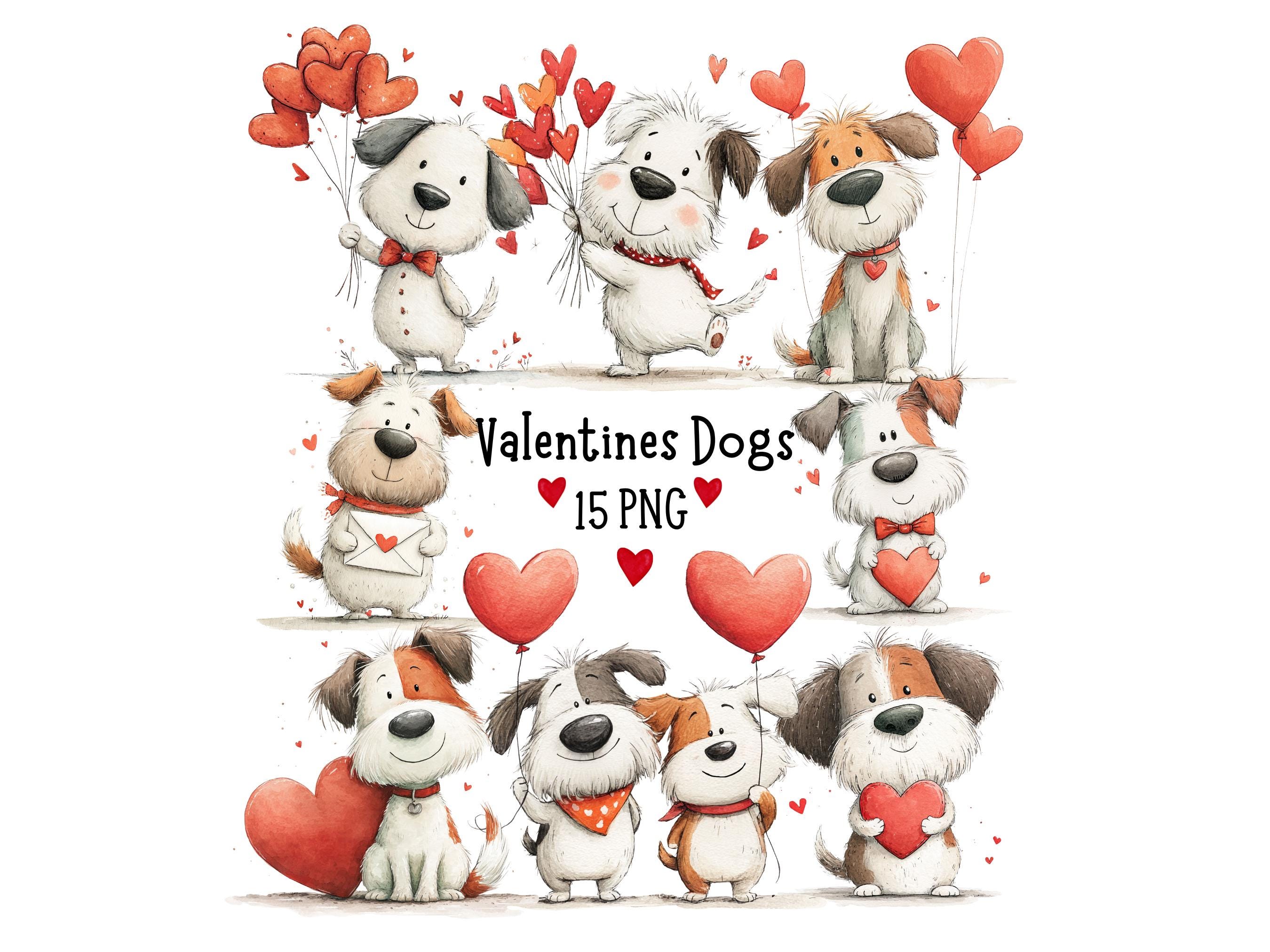 Valentine’s Day Dogs Clipart Bundle – Cute Puppy Love PNG, Watercolour ...