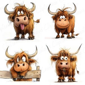 20 Funny Highland Cow Clipart Bundle JPEG Files White Backgrounds Funny ...