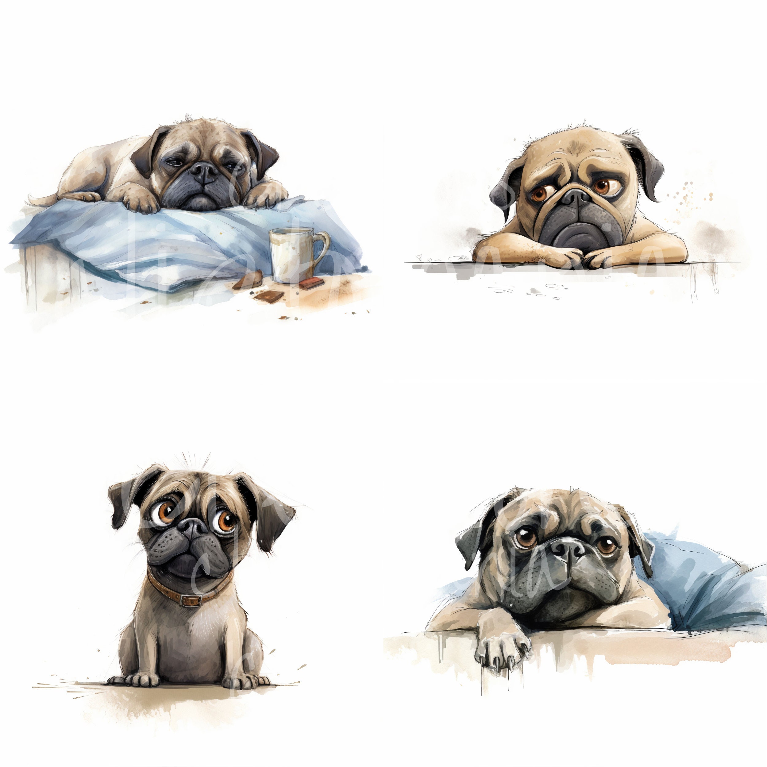 Funny Pug Dog Clipart Bundle 12 High Quality 300DPI Images - Etsy