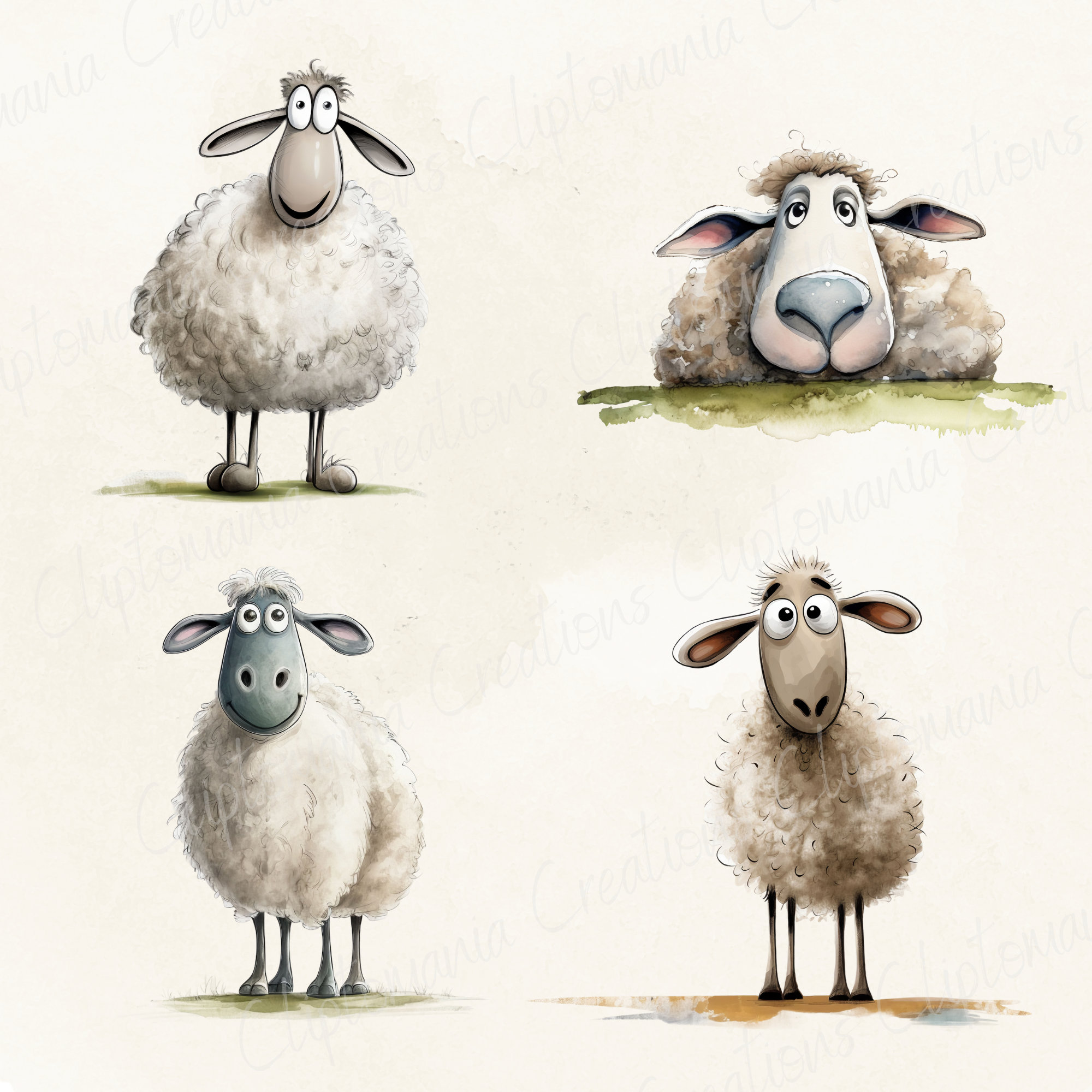 Funny Sheep 12 PNG Clipart Bundle, Junk Journal, Funny Farm Animal ...