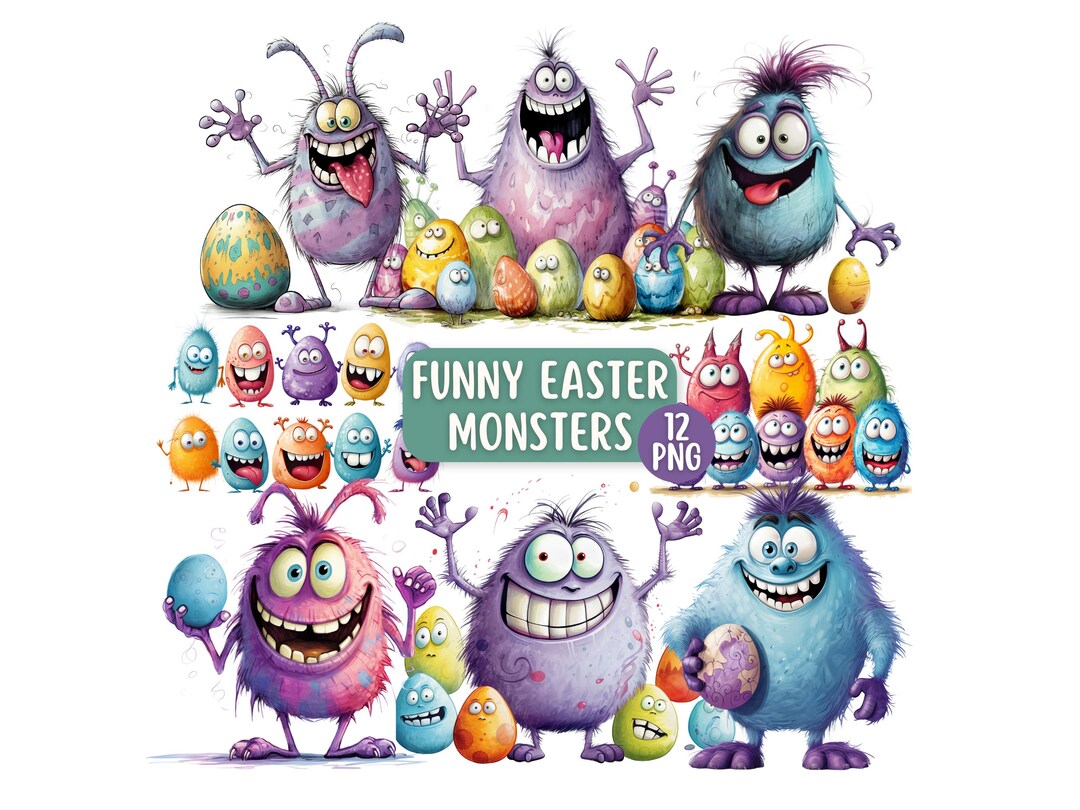 Cute and Funny Easter Monster PNG Clipart Bundle, Children's Easter ...