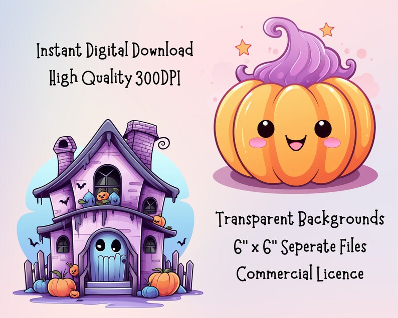 Kawaii Pastel Halloween Clipart Bundle | Set of 20 High Quality PNG ...