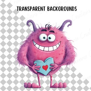 Cute Valentines Love Monsters 12 PNG | Transparent Backgrounds | Card ...
