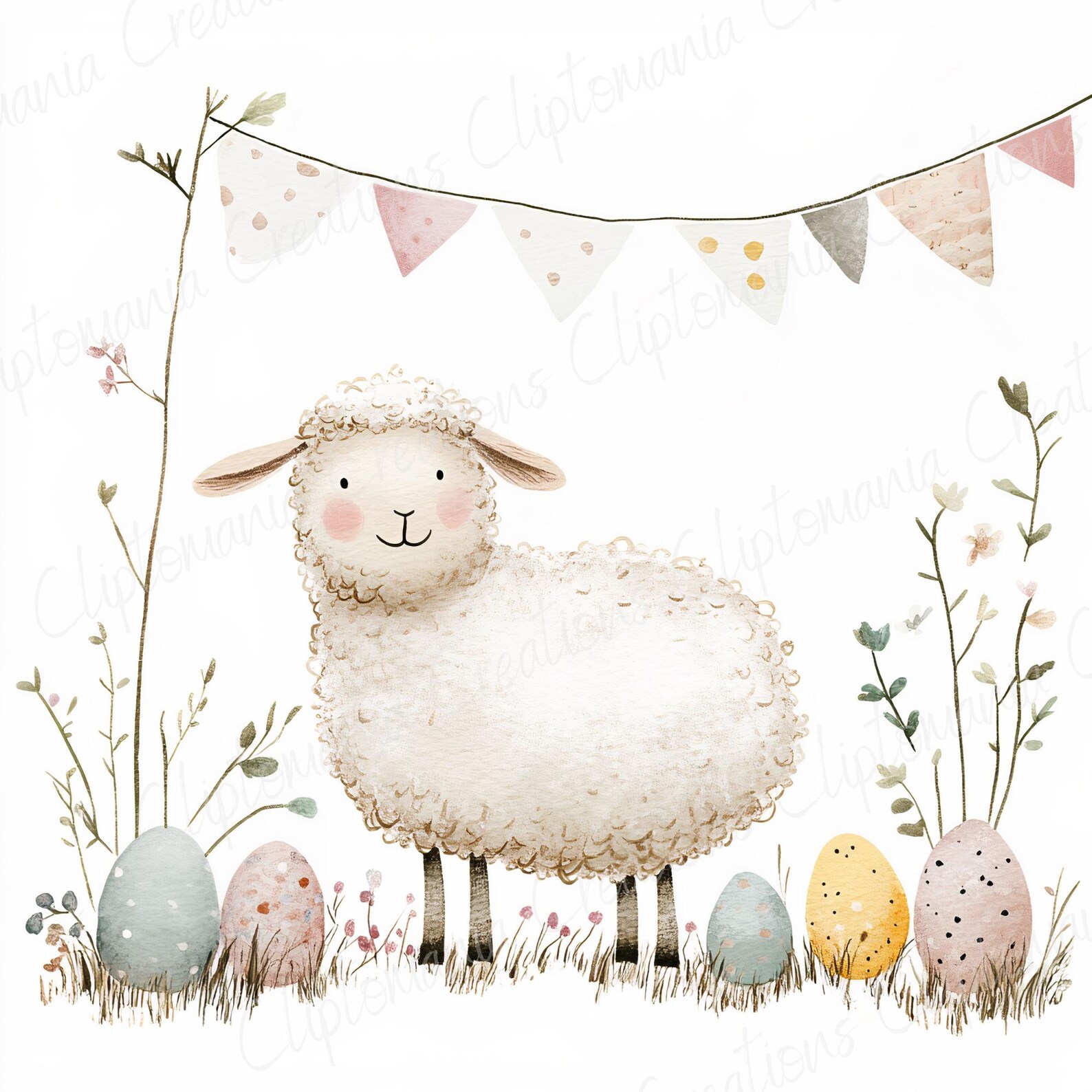 Easter Lamb Clipart Bundle | Watercolor Spring Designs (JPEG) - Etsy