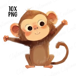 Cute Monkey Clipart Bundle 10 PNG, Transparent Backgrounds, Safari ...