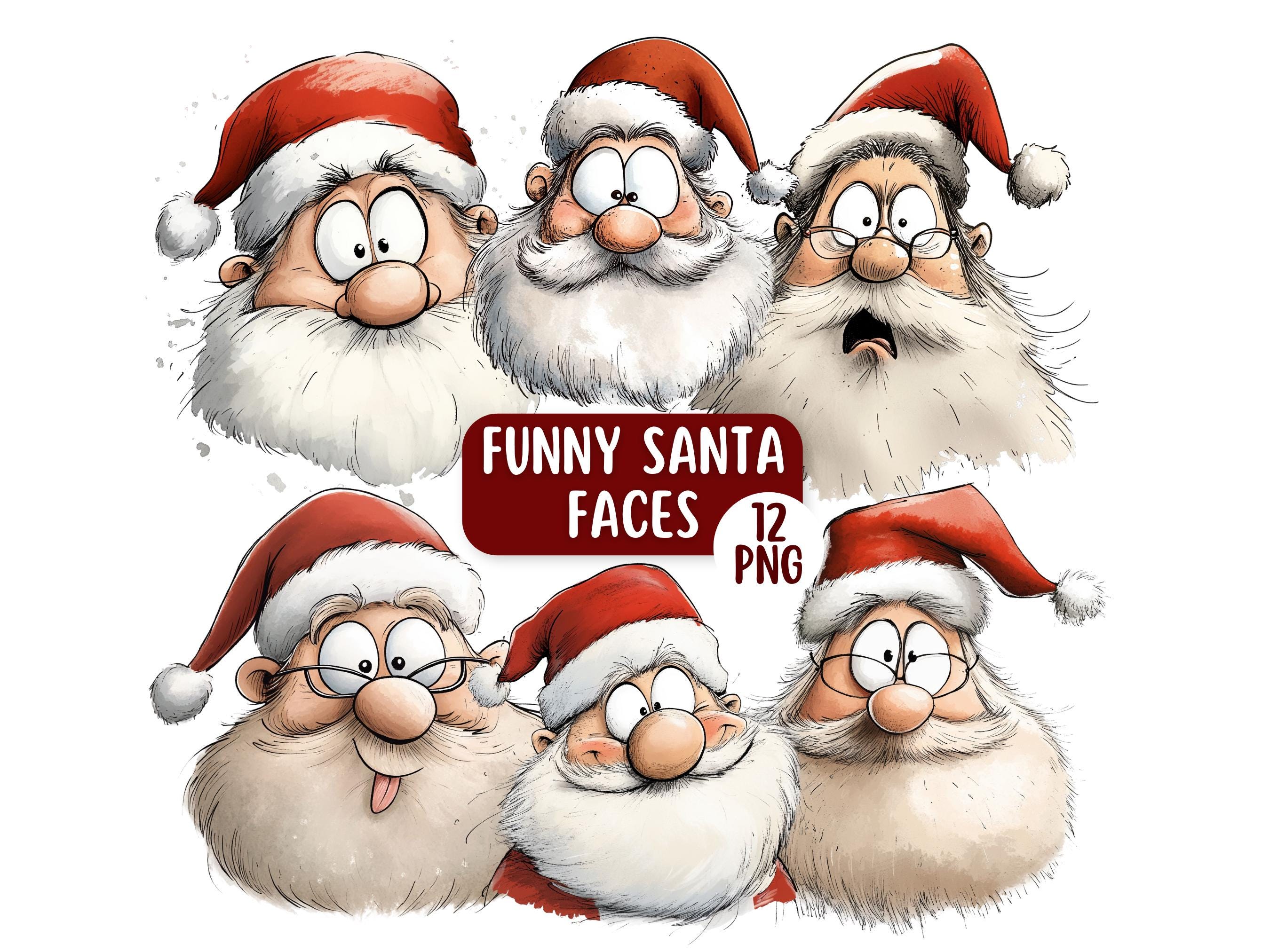 Funny Santa Claus Clipart Bundle, Funny Santa Face PNG, Quirky Santa ...