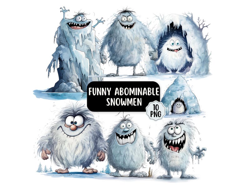 Funny Abominable Snowman PNG Clipart Bundle, Commercial Use, Winter ...