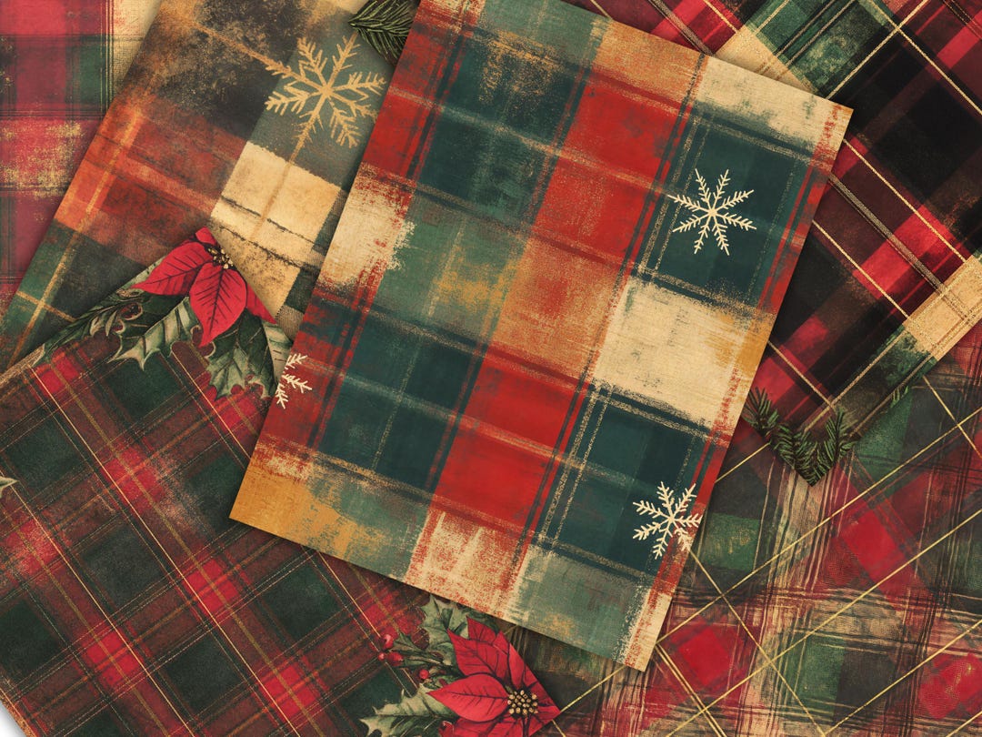 12 Vintage Christmas Tartan Digital Papers | Festive Rustic Plaid ...