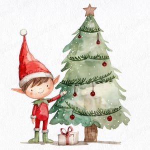 Cute Christmas Elves 12 PNG Clipart Bundle | Printable Watercolour ...