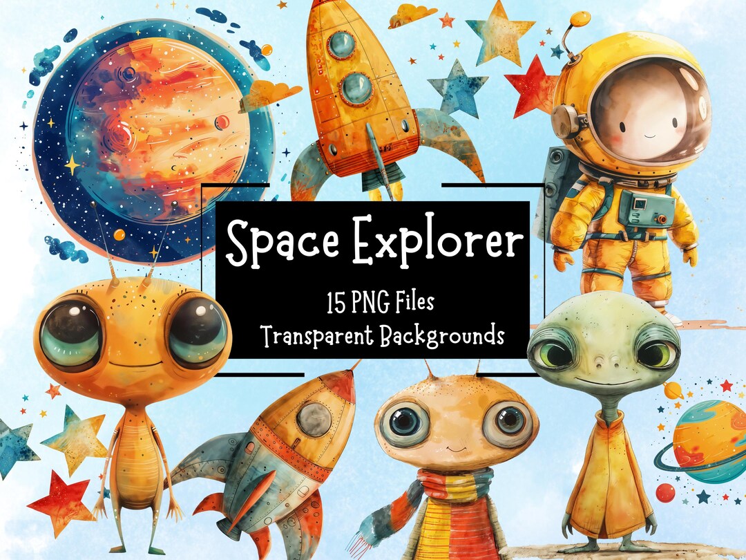 Cute and Funny Outer Space PNG Clipart Bundle | 15 Designs With ...