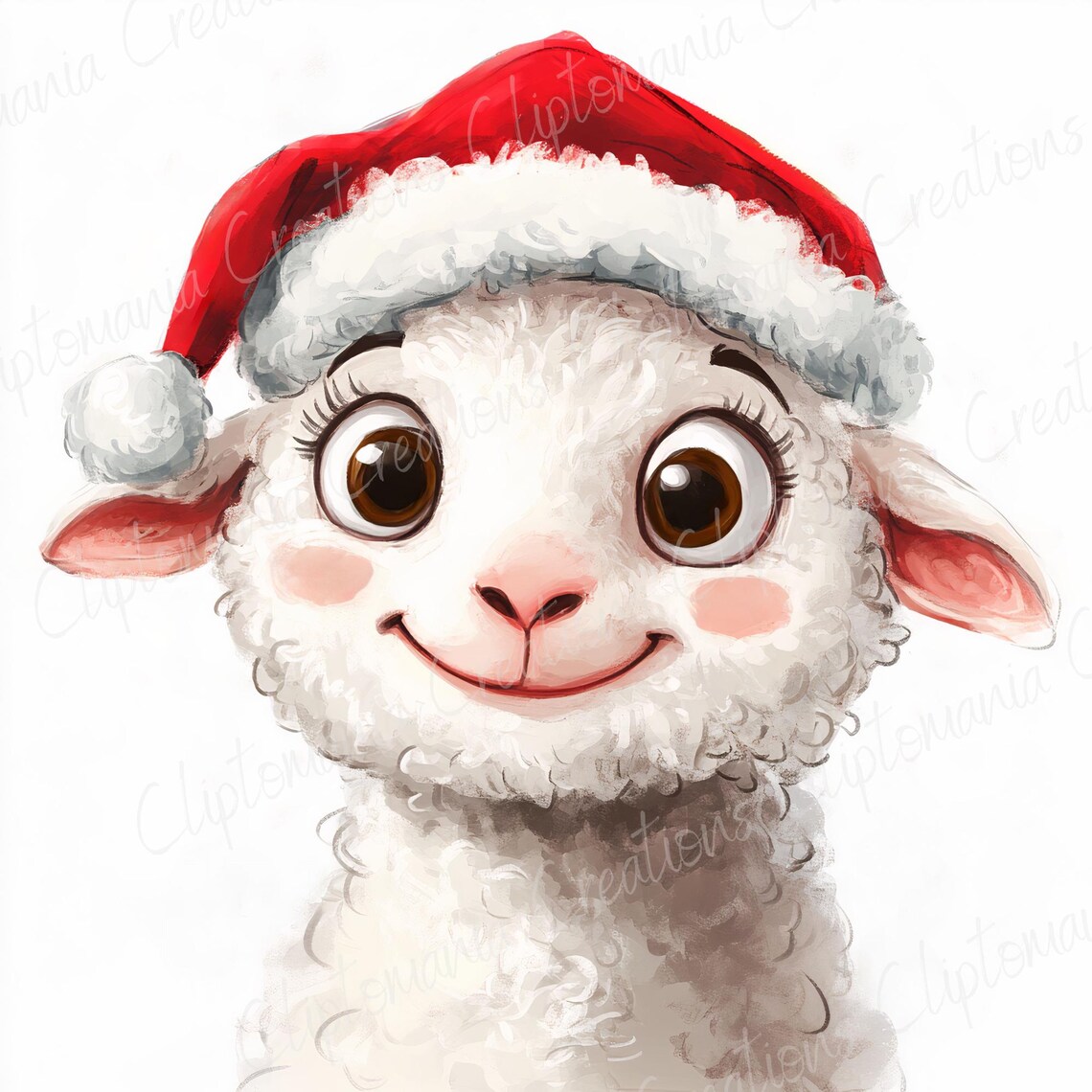 Cute Christmas Lamb Faces 8 JPEG Clipart Bundle | White Backgrounds ...