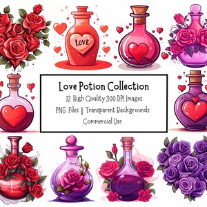 Love Potions & Roses Clipart Bundle 12 PNG Files With Transparent ...