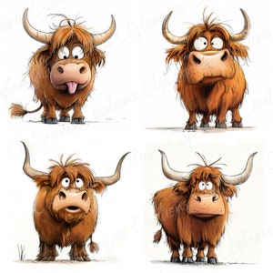 20 Funny Highland Cow Clipart Bundle JPEG Files White Backgrounds Funny ...