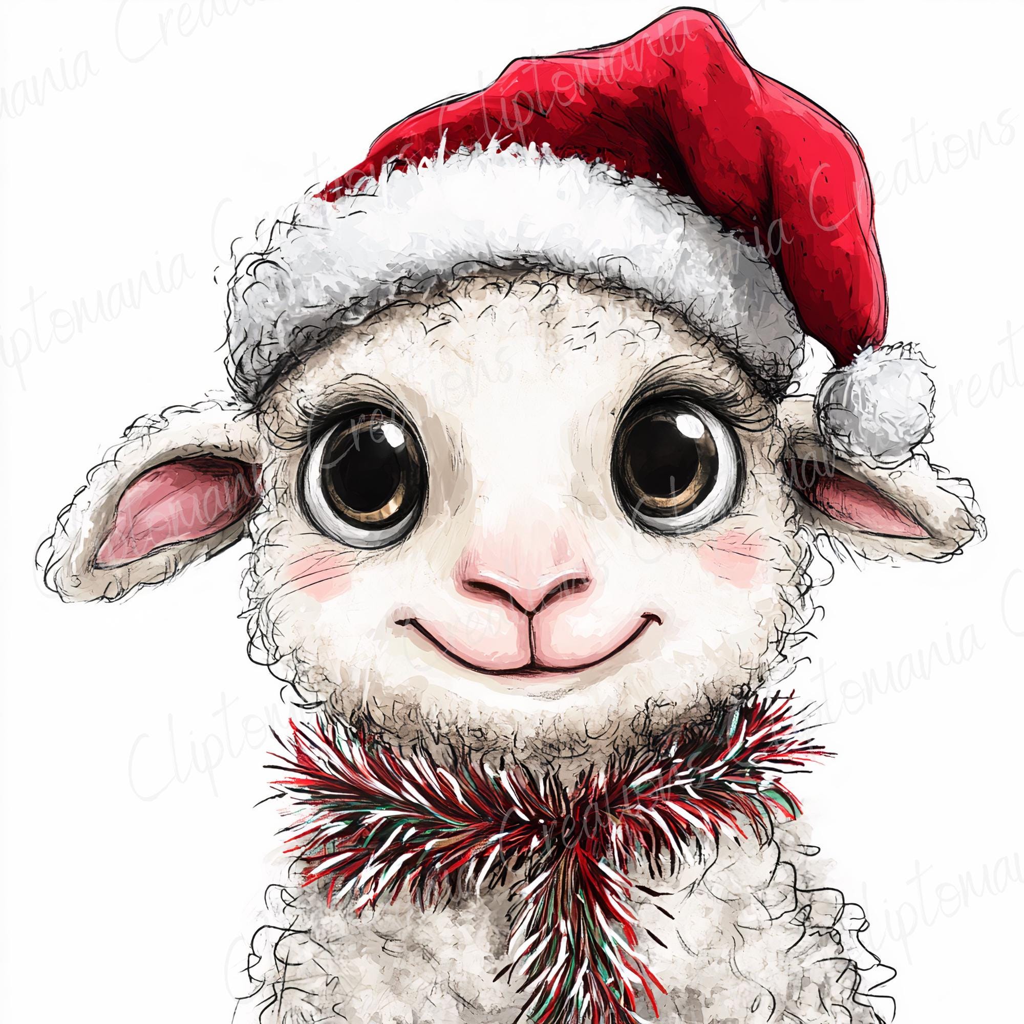Cute Christmas Lamb Faces 8 JPEG Clipart Bundle | White Backgrounds ...