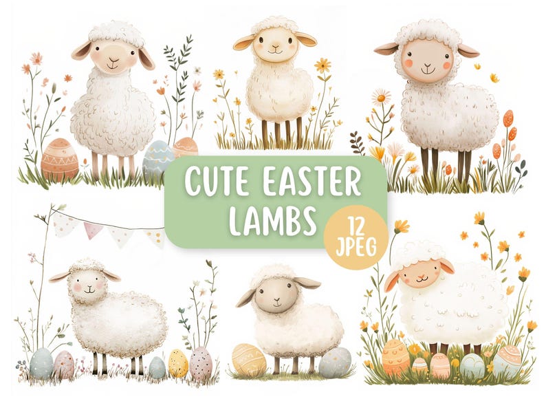 Easter Lamb Clipart Bundle | Watercolor Spring Designs (JPEG) - Etsy