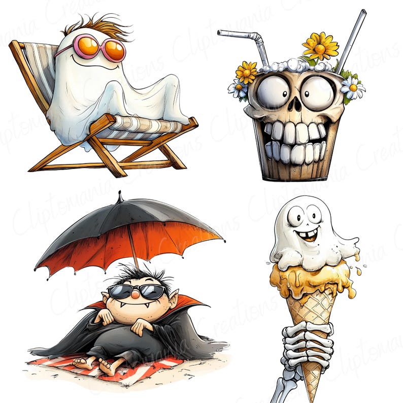 Spooky Summerween Clipart Bundle 20 PNG, Cute & Funny Summer Halloween ...